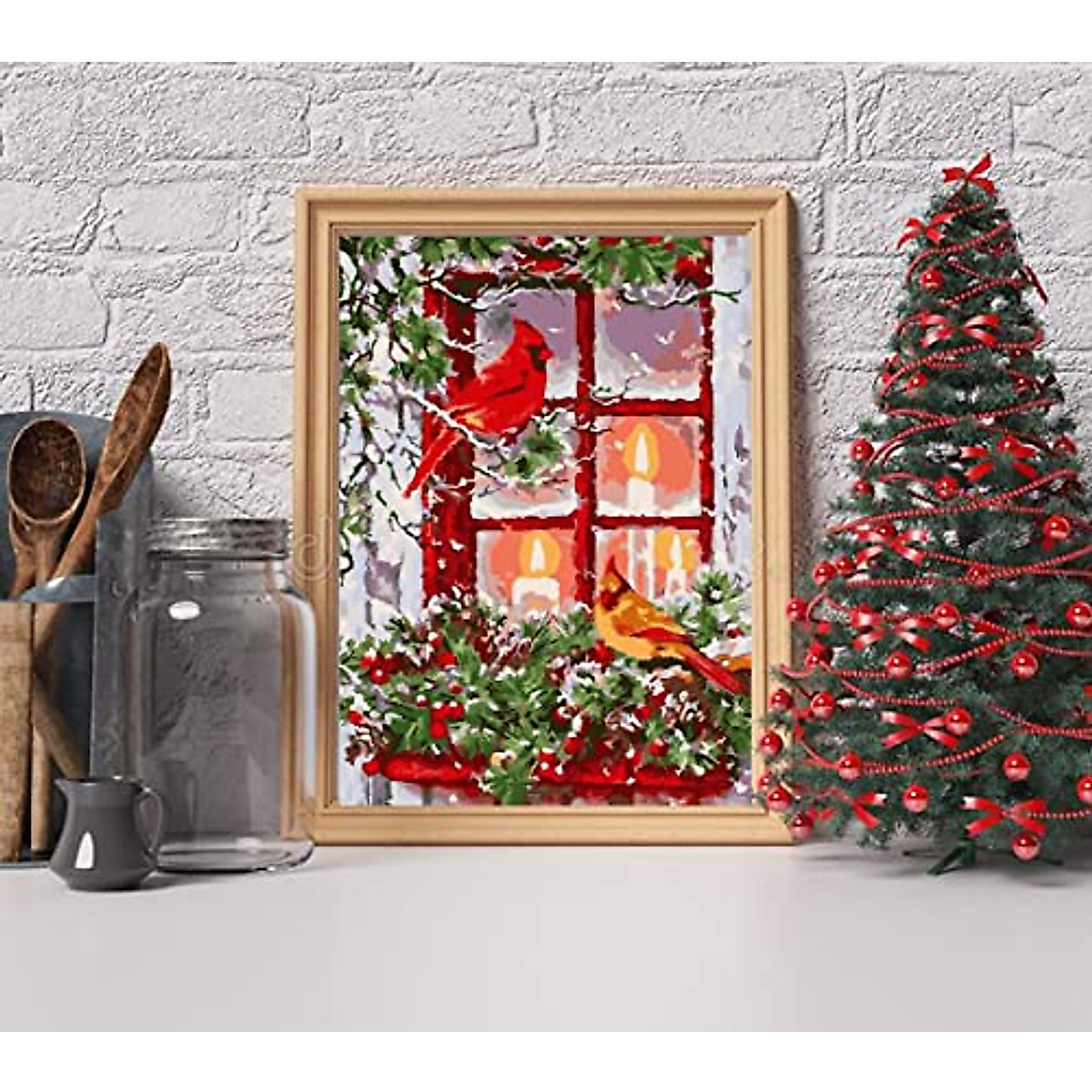 Eiazuiks Paint by Number for Adults. Christmas Paint by Numbers for Adults Beginner Drawing Paintwork with 3 Paintbrushes Paint Canvas Oil Painting Windowsill 16” x 20”