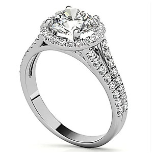 VIN GOL Round Brilliant 1.35 ctw VS2 Clarity, I Color Diamond Platinum Halo Ring