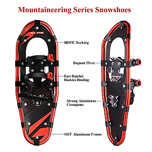 FLASHTEK 21/25/30 Inches Light Weight Snowshoes for Women Men Youth Kids, Aluminum Terrain Snow Shoes. (25", Honeycomb Black)