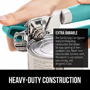 The Original Gorilla Grip Heavy Duty Stainless Steel Smooth Edge Manual Can Opener and Bottle Openers, Soft Handle Rust Proof Oversized Handheld Easy Turn Knob, Multifunctional Kitchen Tool, Turquoise