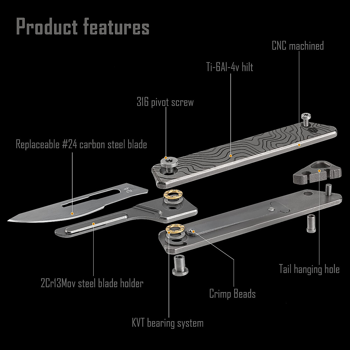 KeyUnity KK02 Titanium Flipper Pocket Knife, Quick Open Keychain Folding Knife with #24 Replaceable Blades for Everyday Carry (Suminagashi Pattern)