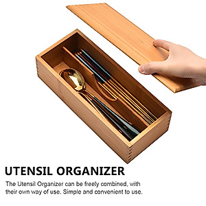 SHERCHPRY Seasoning Organizer Wooden Cutlery Box with Lid Small Drawer Organizer Kitchen Cutlery Organizer Silverware Storage Box Container for Spoon Chopsticks Forks Silverware Organizer