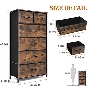 VredHom Fabric Dresser for Bedroom, Tall Skinny Dresser with 6 Drawers, Storage Organizer Tower, Steel Frame Wooden Top for Closet, Living Room, Hallway(Rustic Brown)