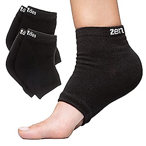 ZenToes Moisturizing Heel Socks 2 Pairs Gel Lined Toeless Spa Socks to Heal and Treat Dry, Cracked Heels While You Sleep (Regular, Black)