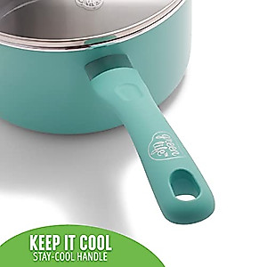 GreenLife Soft Grip Diamond Healthy Ceramic Nonstick, 2QT Saucepan Pot with Lid, PFAS-Free, Dishwasher Safe, Turquoise