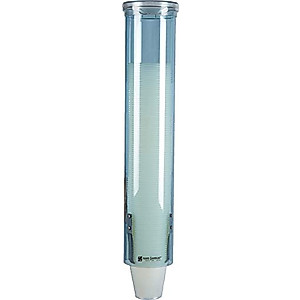 San Jamar Small Pull-Type Cup Dispenser Fits 3-4.5 Oz Cone Cups, 3-5 Oz Flat Cups with Flip Caps for Restaurants, Dining Halls, and Fast Food, Plastic, 16 Inches, Blue