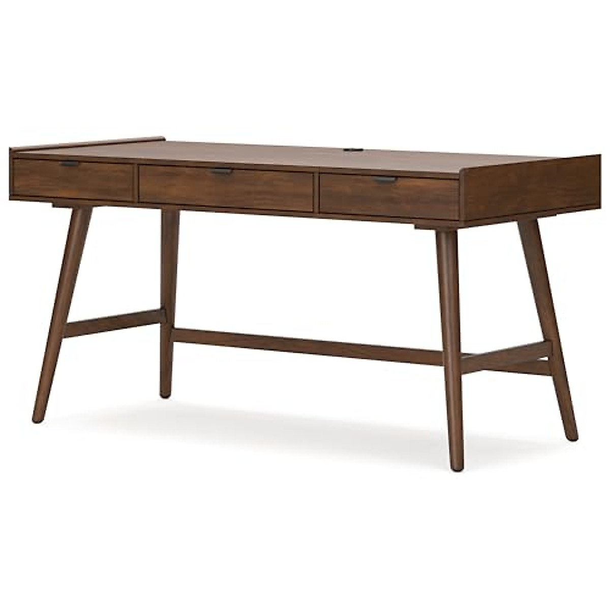 Signature Design by Ashley Lyncott Mid Century 3-Drawer 60" Home Office Desk with Cord Management, Open Cubby and Tapered Legs, Dark Brown