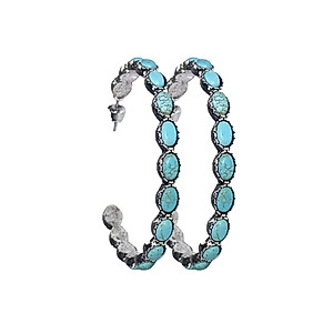 Turquoise Bohemian Dangle Metal Large Oval Earrings Statement Teardrop Earrings Western Earrings For Women-C