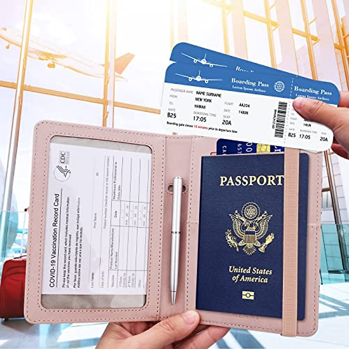 MLMLANT Passport Holder Travel Wallet, RFID Blocking Leather Passport Cover Case with Wallet for Credit Card, Money, Boarding, Vaccine Card Holder 【Travel Gifts for Women Men and Couples】