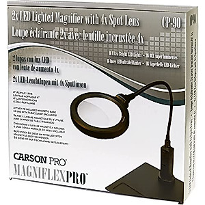 Carson MagniFlex Pro 2x LED Lighted Gooseneck Flexible Magnifier with 4x Spots Lens and Magnetic Base (CP-90) Black