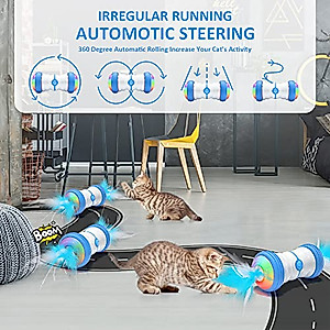 Electric Cat Toy - Automatic Cat Toy Feather - Interactive Cat Toy - Robotic Cat Toy with 4 Feathers & Bell, LED Light and 2 Speeds Mode - Cat Toys for Indoor Cats / Kitten Fun, Exercise Training