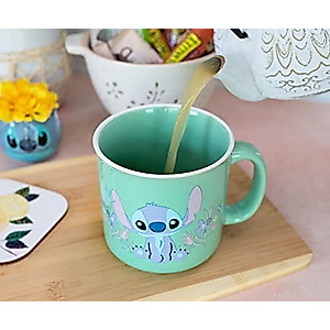 Silver Buffalo Lilo and Stitch Ohana Sitting Floral Ceramic Camper Mug, 20 Ounces, 20oz Ohana Sitting Floral, 20oz