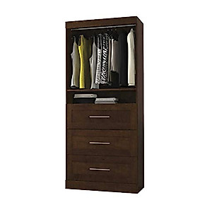 Bestar Pur 36W Shelving Unit with 3 Drawers in Chocolate