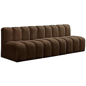 Meridian Furniture 103Brown-S3F Arc Collection Modern | Contemporary Modular Sofa with Soft Brown Velvet, Deep Channel Tufting, Modular Design, 89.5" W x 31" D x 30" H, Brown