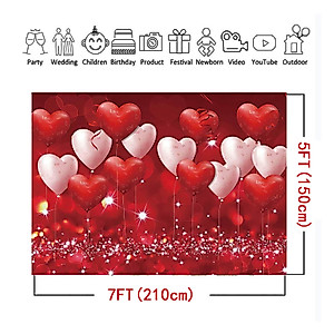Red Hearts Balloons Love Valentine's Day Theme Photography Backdrops 7x5ft Wedding Anniversary Wedding Bridal Shower Mother's Day Photo Background Couple Studio Portrait Pictures Shoot Props Vinyl