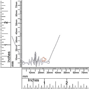 Wishrocks Round Cut Diamond Accent Heartbeat with Heart Necklace Jewelry For Women in 14K White Gold Over Sterling Silver Along With 18" Silver Chain