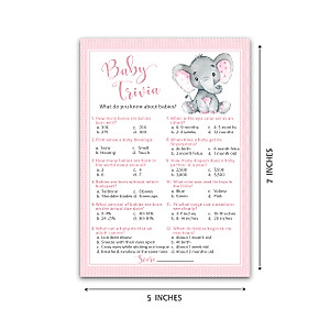 PINK ELEPHANT Baby Shower Game — BABY TRIVIA Baby Shower Games — Pack of 25 — Fun Baby Facts Games, GIRL Baby Shower Games, Pink Cute Polka Dot Baby Elephant Baby Shower Games Activity, SKU G500-TRV