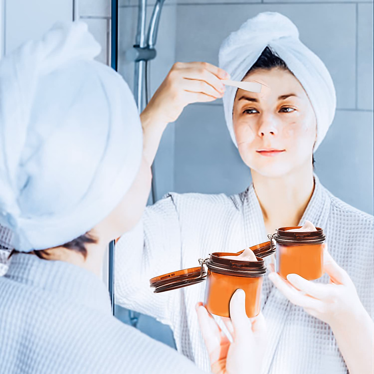 3 Pack 220ml Amber Storage Jar Plastic Sealed Container Wide Mouth Refillable Bottle Pot with Rotating Buckle Airtight Lid for Facial Mask Cosmetic Spices Candy Tea Coffee Bean