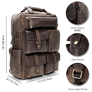 LUXEORIA Genuine Leather Travel Backpack for Women & Men, School Backpack for Boys & Girls, Handmade Retro Style Large Backpack, Laptop Backpack for Office | (17"X14"X6" - Retro - Hunter Brown)