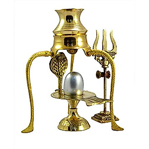 Parad Shaligram Shivling Set Shiva Ling Lingam Snake Hood Jalaheri, Trishul and Kalash with Brass Stand Pooja Shivlinga Stone Shivaji Home Decor Religious Spiritual Temple (Silver Mercury)
