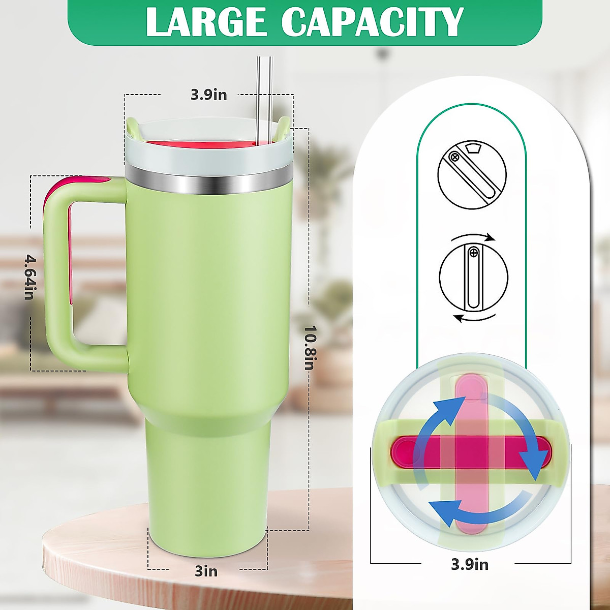 BELYQLY 40oz - New Version Stainless Steel Vacuum Insulated Tumbler with Lid and Straw for Water, Smoothie and More, Iced Tea or Coffee (Green)