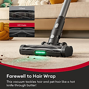 Ultenic U12 Vesla Cordless Vacuum Cleaner, 450W 30Kpa Powerful Stick Vacuum with Car Dashboard Like Screen, Tangle-Free Brush for Pet Hair, Tools for Hard Floor, Carpet, Car Cleaning
