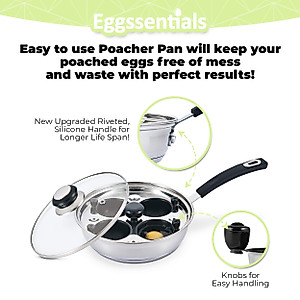 Eggssentials Egg Poacher Pan Nonstick Poached Egg Maker, Stainless Steel Egg Poaching Pan, Poached Eggs Cooker Food Grade Safe PFOA Free with Spatula