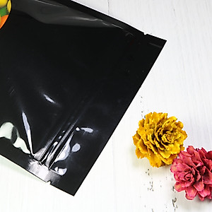 QQ Studio Pack of 100 Glossy Colored Mylar Foil Stand-Up Zip Seal Bags w/Clear Round Window (Glossy Black, 3.3 inches x 5.5 inches)