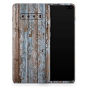 DesignSkinz Wood Planks with Peeled Blue Paint Protective Vinyl Decal Wrap Skin Cover Compatible with The Samsung Galaxy S20 (Screen Trim & Back Glass Skin)