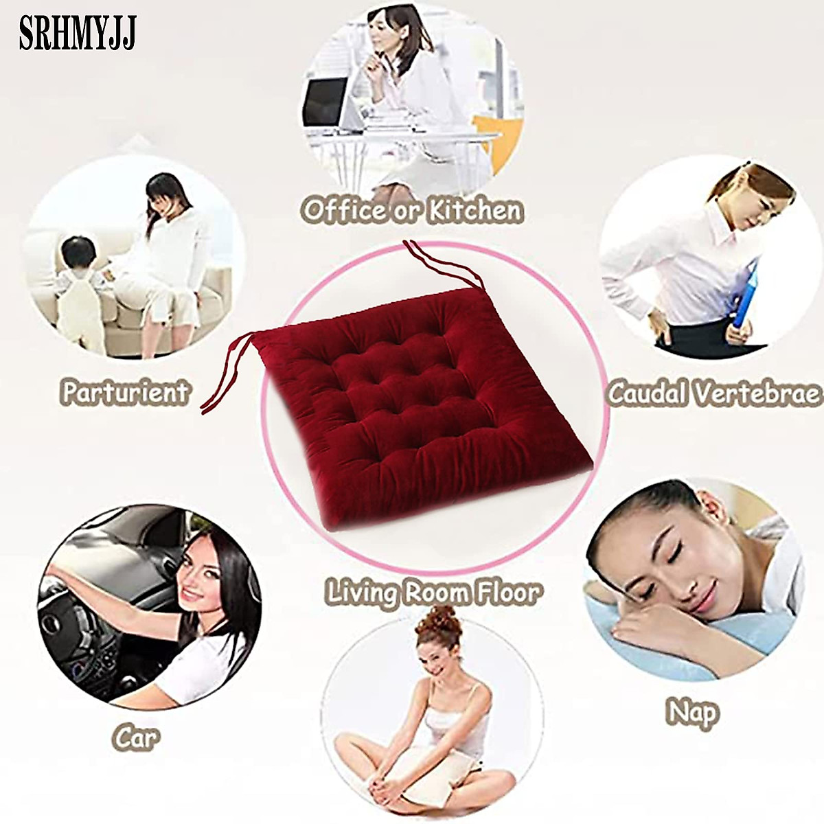 SRHMYJJ Chair Pad Dining Chair Cushions, Velvet Seat Cushions with Ties, for Dining Chairs Office Chairs Hardwood Floors Chair Cushion (Wine Red 17×17in(Set of 6))