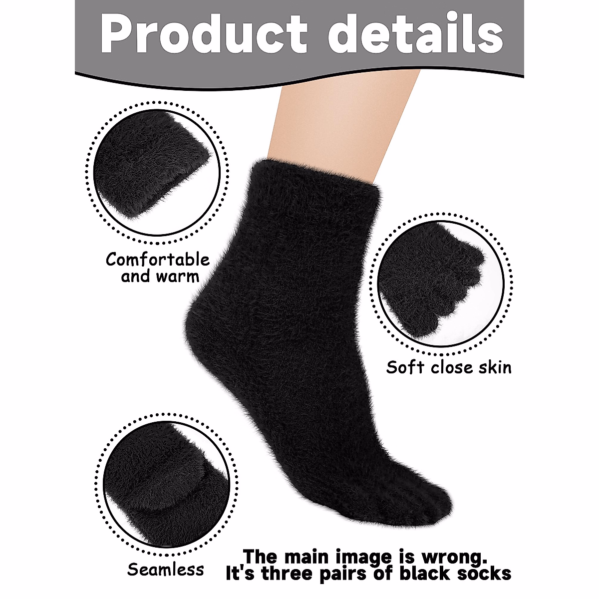 Bencailor 3 Pairs Women Toe Socks Fuzzy Toe Socks Warm Winter Toe Socks Five Toe Socks for Women Men, Size 5-8(Black)