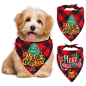 Christmas Dog Bandanas, WOVTE 2 Pack Christmas Dog Plaid Bandana Pet Bandana for Small Medium Large Dogs Cats Pets