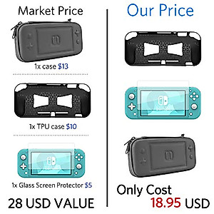 CoBak Carrying Case for Nintendo Switch Lite - with 1 Screen Protector, 1 Grip Case and 4 Thumb Grip Caps, Ultra Slim Premium EVA Travel Pouch Protective Cover, 8 Game Cartridges, Gray