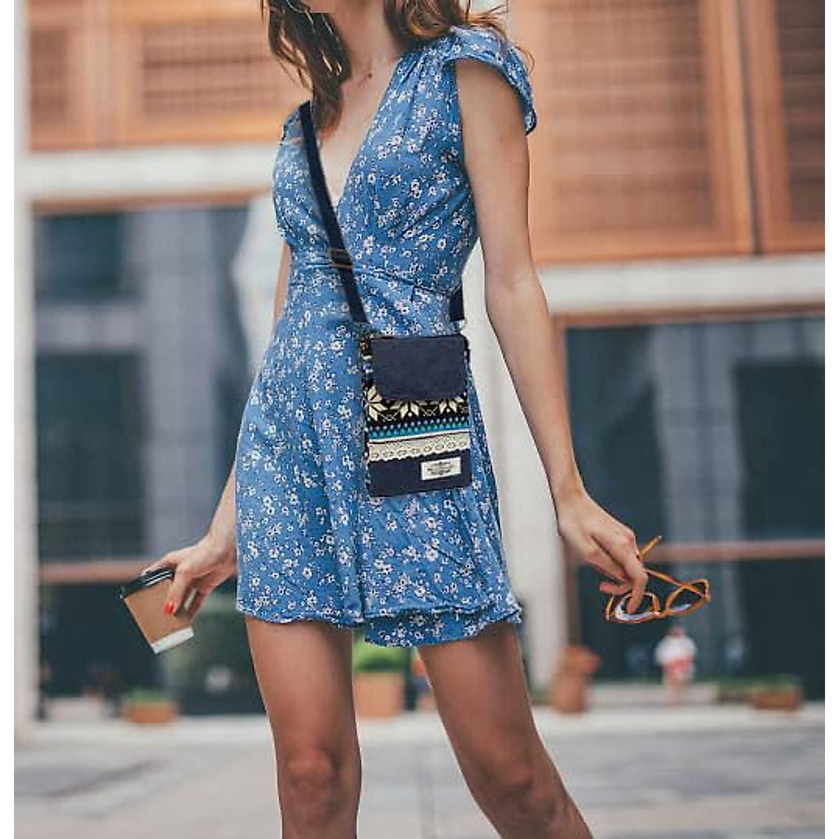 LassZone Small Crossbody Bag for Women Canvas Mobile Phone Purse Mini Shoulder Bags National Pattern Handbags Coin Pouch Wallet