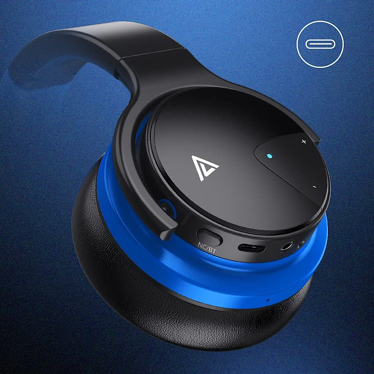 E7 BasicB Active Noise Cancelling Bluetooth Wireless Over Ear Headphones with Mircophone, 30H Playtime,Deep Bass, Comfortable Protein Earpads, for Travel, Home, Office (Blue+Black)