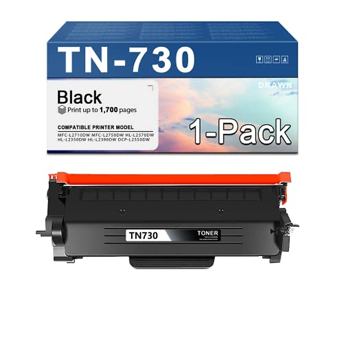 DRAWN TN730 Toner Cartridge (1 Black) Compatible TN-730 High Yield Toner Replacement for Brother MFC-L2710DW MFC-L2750DW HL-L2370DW HL-L2350DW HL-L2390DW DCP-L2550DW Printer