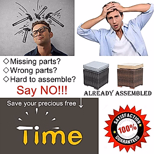 Patiorama 2 Pieces Assembled Outdoor Patio Ottoman, Indoor Outdoor All-Weather Dark Brown Wicker Rattan Outdoor Footstool Footrest Seat with Beige Cushions, No Assembly Required