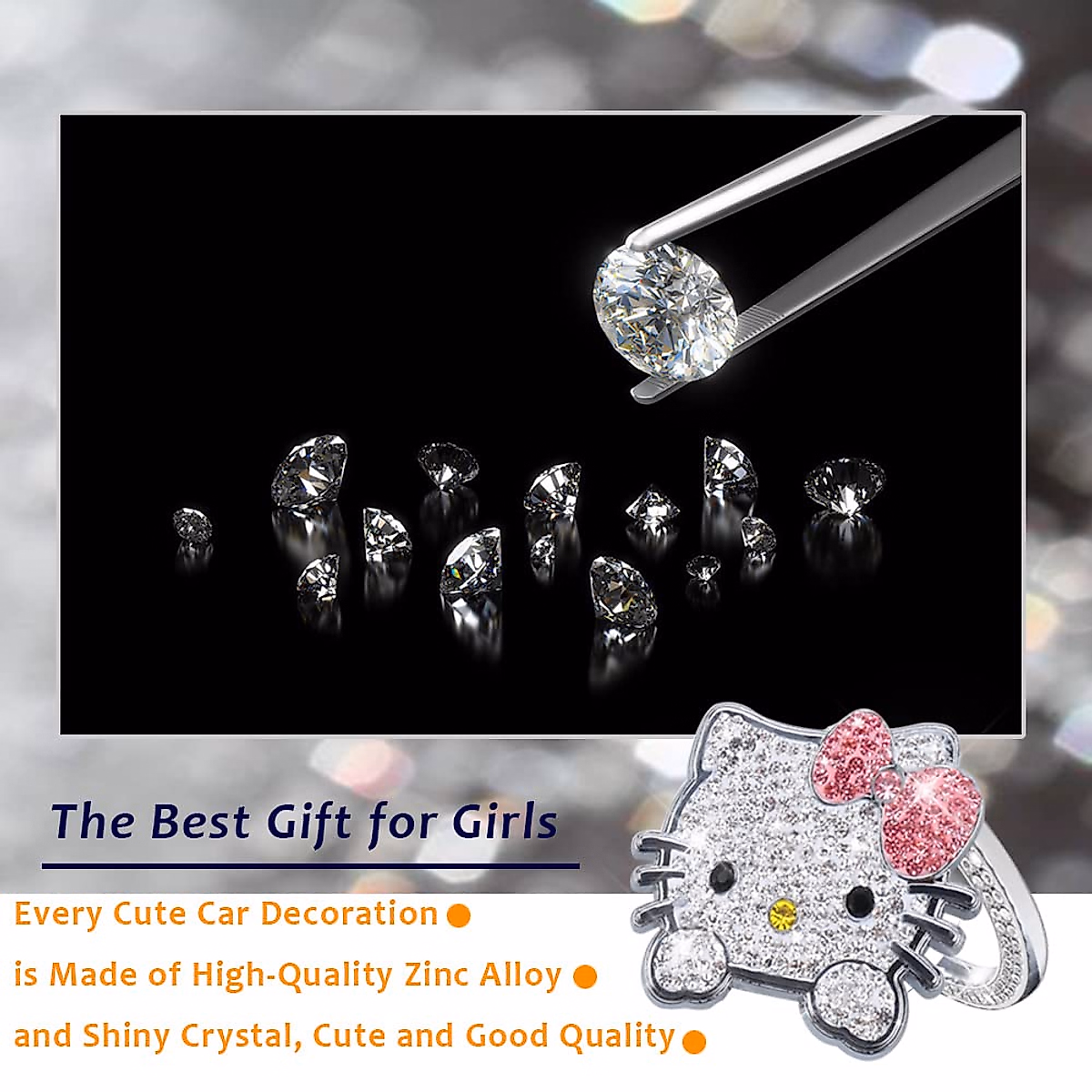 YOLRIND Car Push Start Button Cover, Cute Cat Bling Car Accessories for Women Engine Push to Start Button Cover Interior Accessories Decor (Pink)