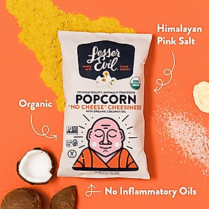 LesserEvil No Cheese Cheesiness Organic Popcorn, Premium Quality, Minimally Processed, No Vegetable Oil, 4.6 Oz, Pack of 3.
