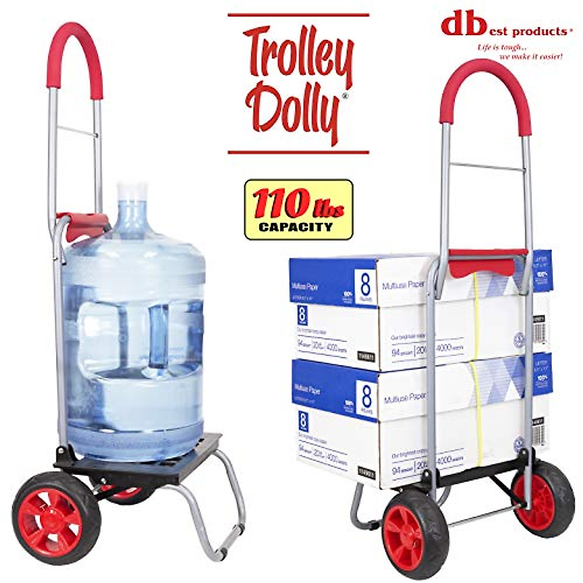 dbest products Trolley Dolly Red Foldable Shopping cart for Groceries with Wheels and Removable Bag and Rolling Personal Handtruck Standard