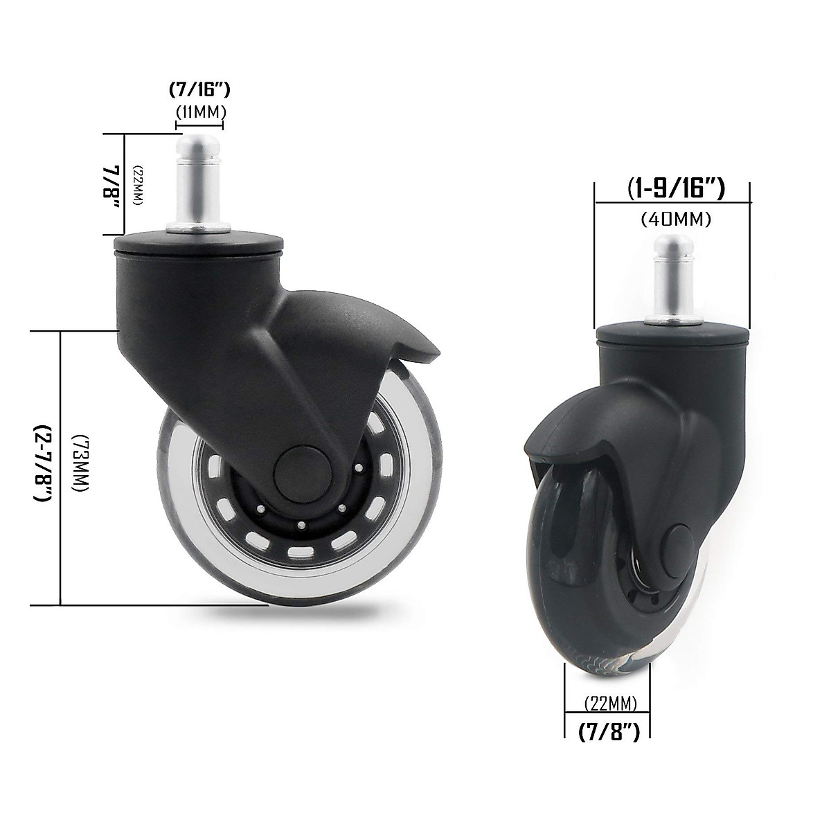 BF BRIGHTFIELD Office Chair Caster Wheels Set of 5 Swivel Vertical Axle Heavy Duty & Safe for All Floors Including Hardwood 3" Rubber Replacement for Desk Floor Mats