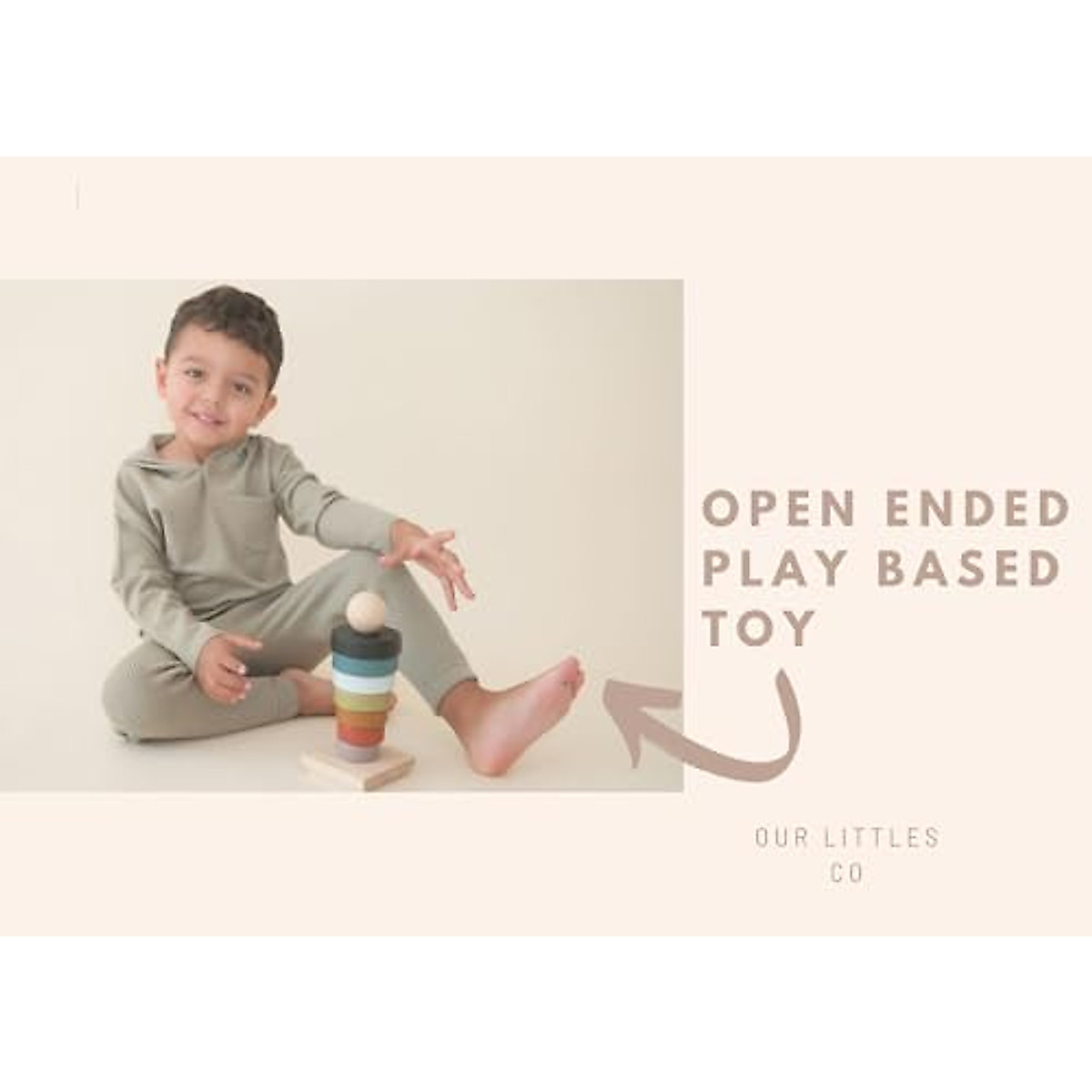 Our Littles Co Neutral Rainbow Wooden Ring Stacker Toy | Montessori Stacking Rings for Toddlers | Educational & Developmental Sensory Toys Non-Toxic, Safe & | Designed in The USA