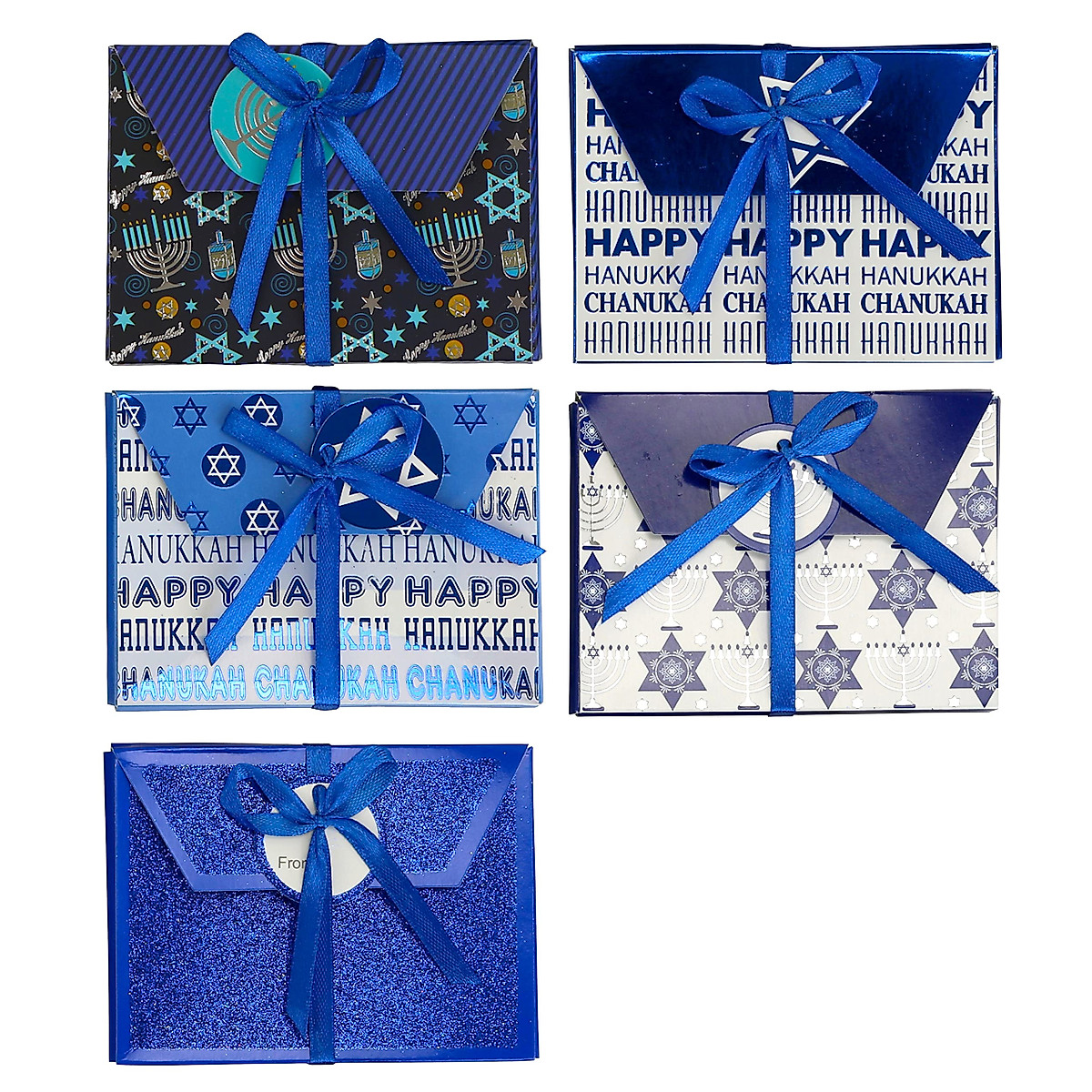Iconikal Hanukkah Foil and Ribbon Embellished Gift Card Boxes, Set of 9