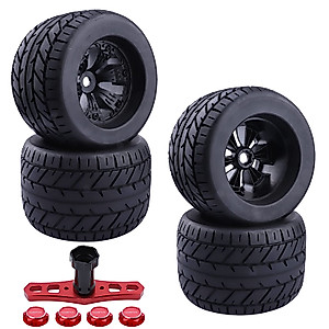 HobbyPark Pre-Glued 6.5" Tall 17mm Hex RC Street Tires and Wheels for Traxxas E-Revo 2.0 Sledge T-Maxx 3.3 Arrma Kraton 6s Notorious Redcat Kaiju Shredder 1/8 Monster Truck (Set of 4)