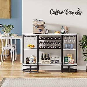 Tribesigns Wine Rack Table with Glass Holder, Wine Bar Cabinet with 18 Bottles Wine Storage, Liquor Cabinet with Wine Rack, Modern Wine Table for Buffet, Dinning Room, Living Room, Kitchen, White