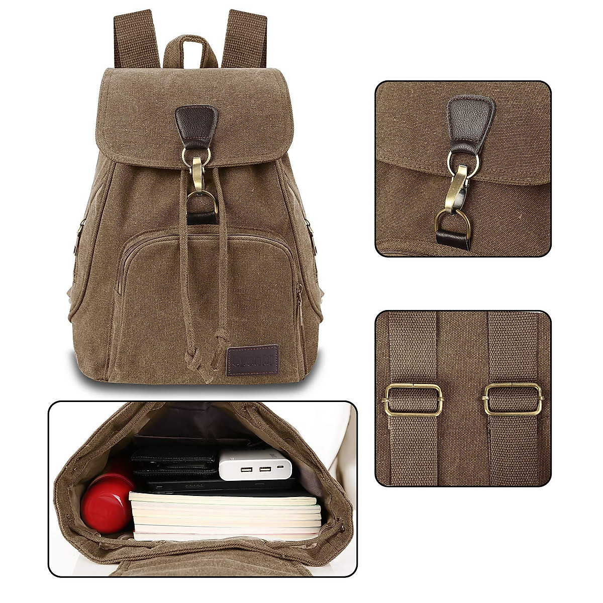 Qyoubi Canvas Fashion Backpacks Purse Casual Outdoor Shopping Daypacks Sports Rucksack Hiking Travel Multipurpose Bag Coffee