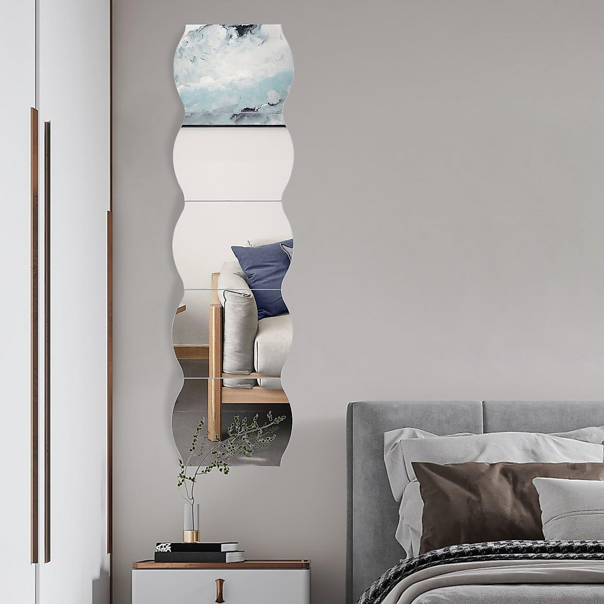 DEMAIKE Contemporary Wave Pattern Full-Length Body Mirror - Set of 5pcs, 9.7x8.6 inches, Self-Adhesive Irregular Wall Mirrors for Door, Living Room, Bedroom,
