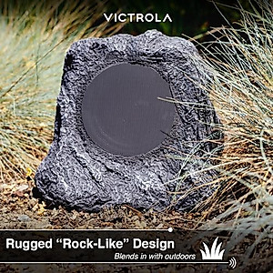 Victrola Outdoor Rock Speaker Pair - Wireless Bluetooth Speakers for Garden, Patio, Waterproof Design, Built for all Seasons, Rechargeable Battery, Wireless Music Streaming, Charcoal