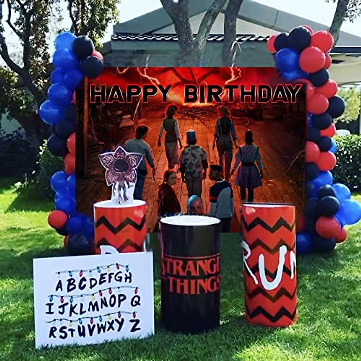 Stranger Happy Birthday Backdrop Banner, 5x3FT Stranger Party Supplies Movie Themd Birthday Party Decorations Party Supplies For Kids Boys Girls Party