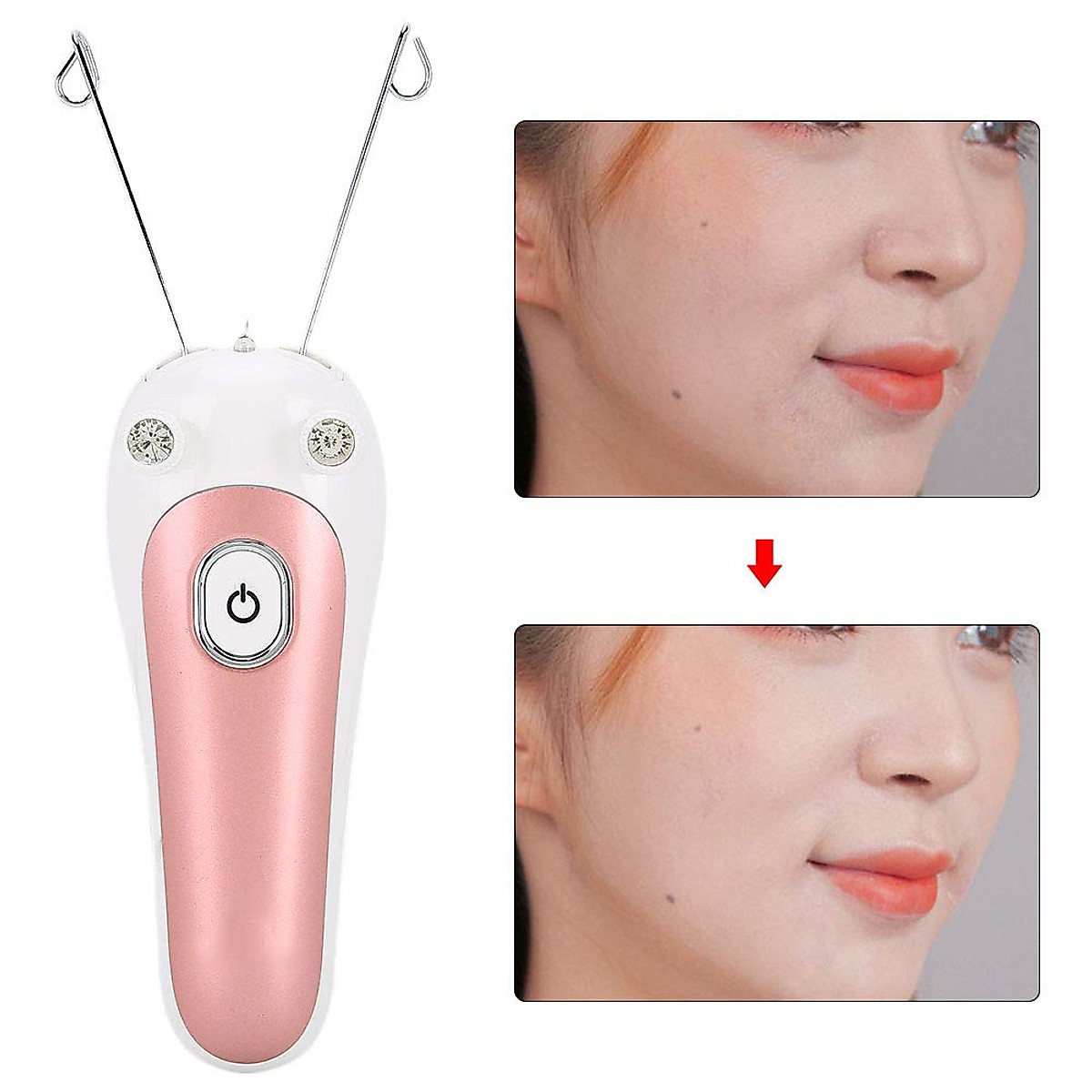 Electric Hair Removal Body Facial Threading Epilator with Cotton Thread Rechargeable Physical Threader Hair Shaver(Pink)